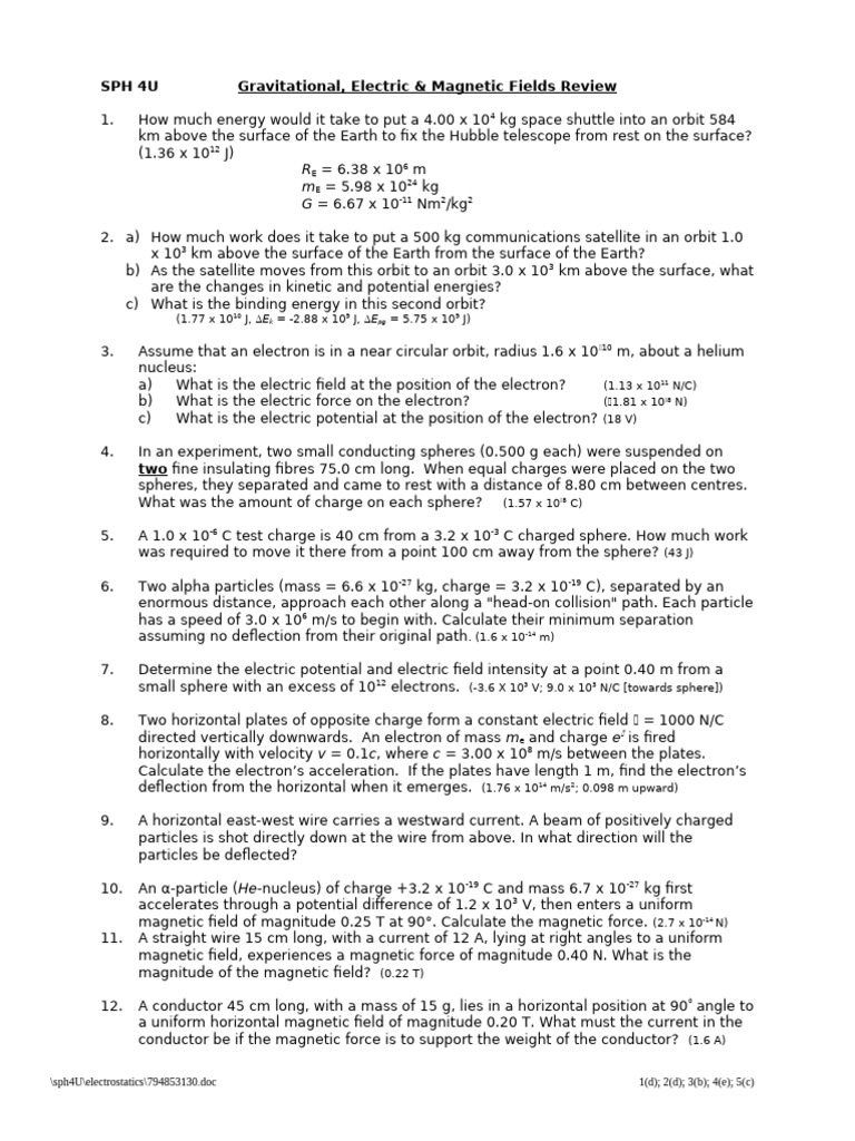 Gravitational, Electric & Magnetic Fields Review | PDF | Electric Field ...