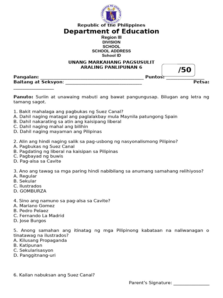 Grade 6 Q1 Periodical Exam AP | PDF