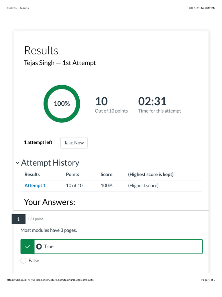 3 Quizzes - Results | PDF