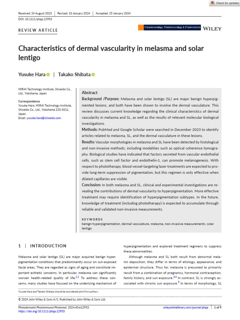 Characteristics of Dermal Vascularity in Melasma and Solarlentigo | PDF