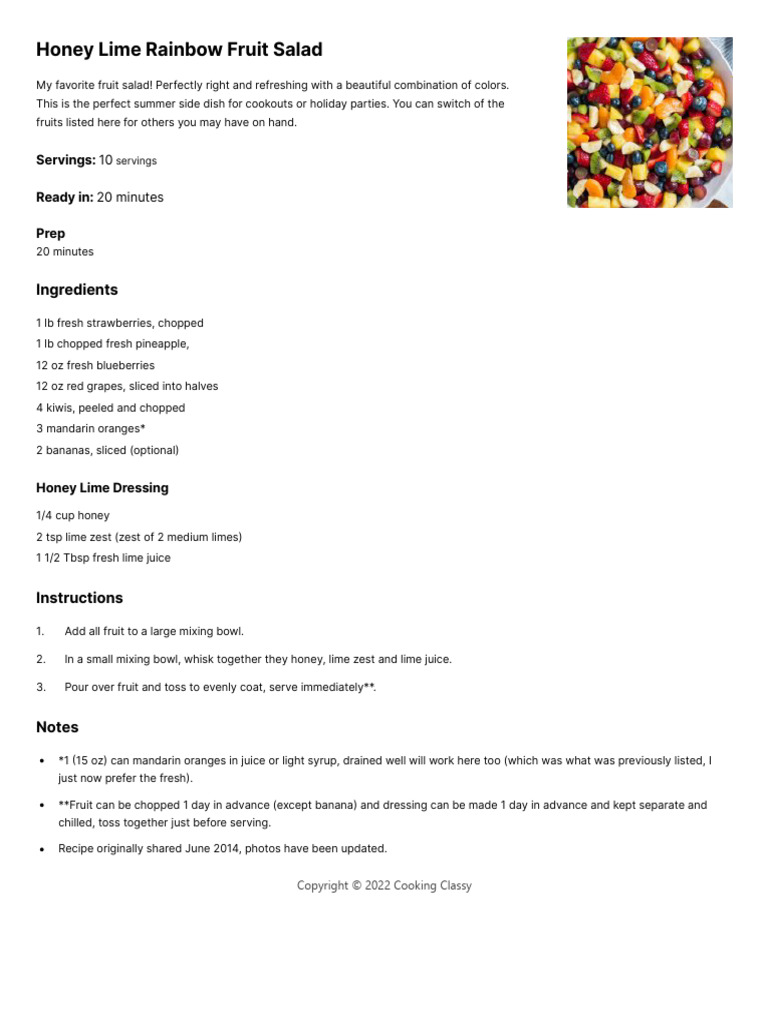 Honey Lime Rainbow Fruit Salad | PDF