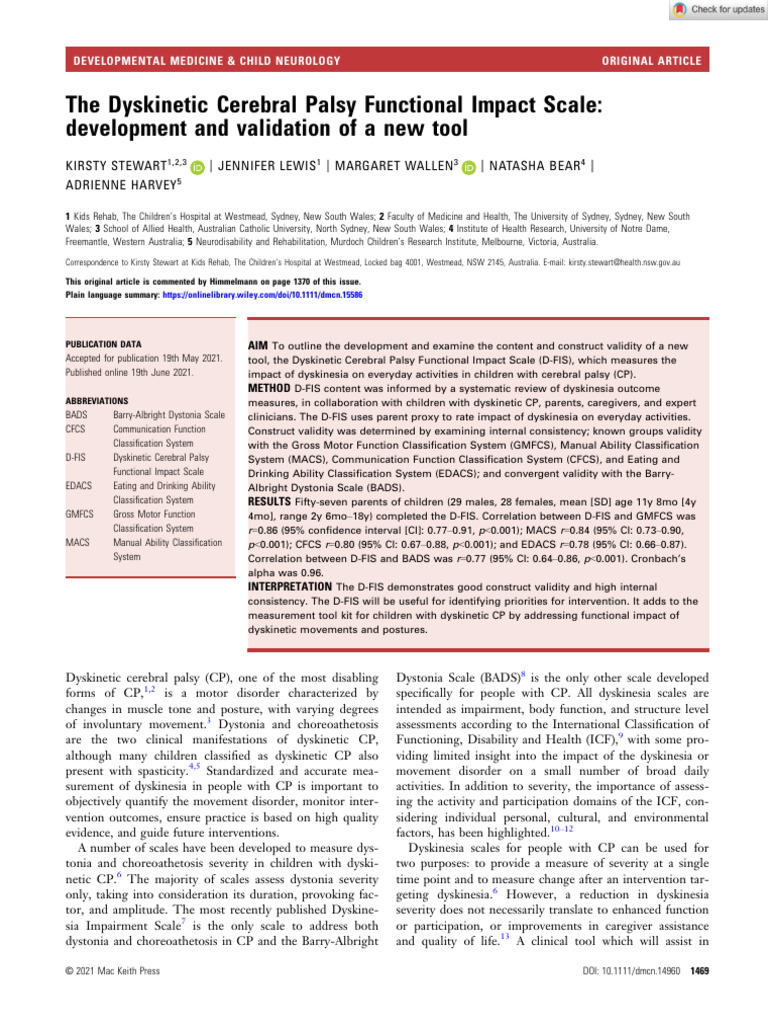 Develop Med Child Neuro - 2021 - Stewart - The Dyskinetic Cerebral ...