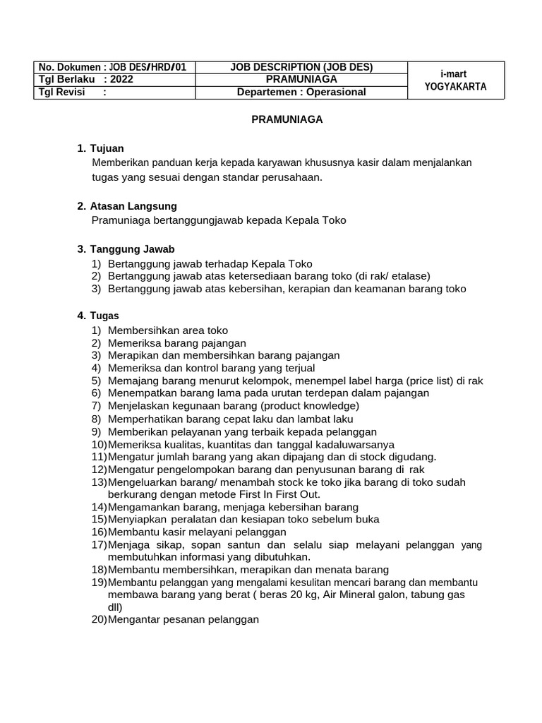 1.1 JOB DIS PRAMU - I-Mart | PDF