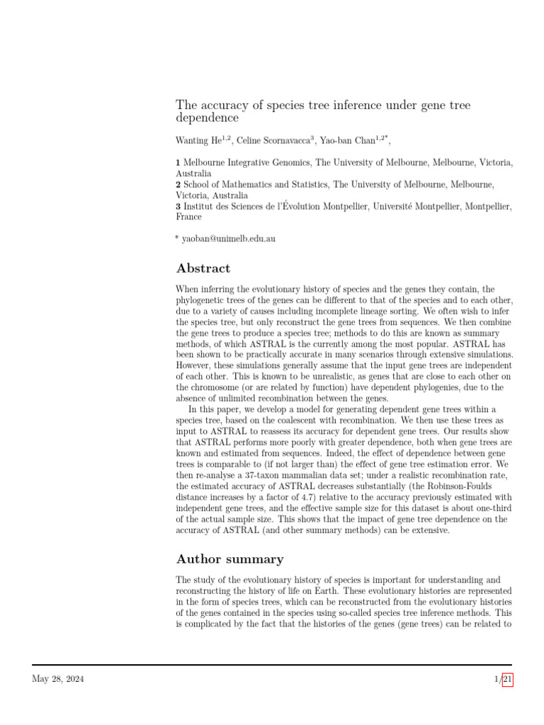The Accuracy of Species Tree Inference Under Gene | PDF
