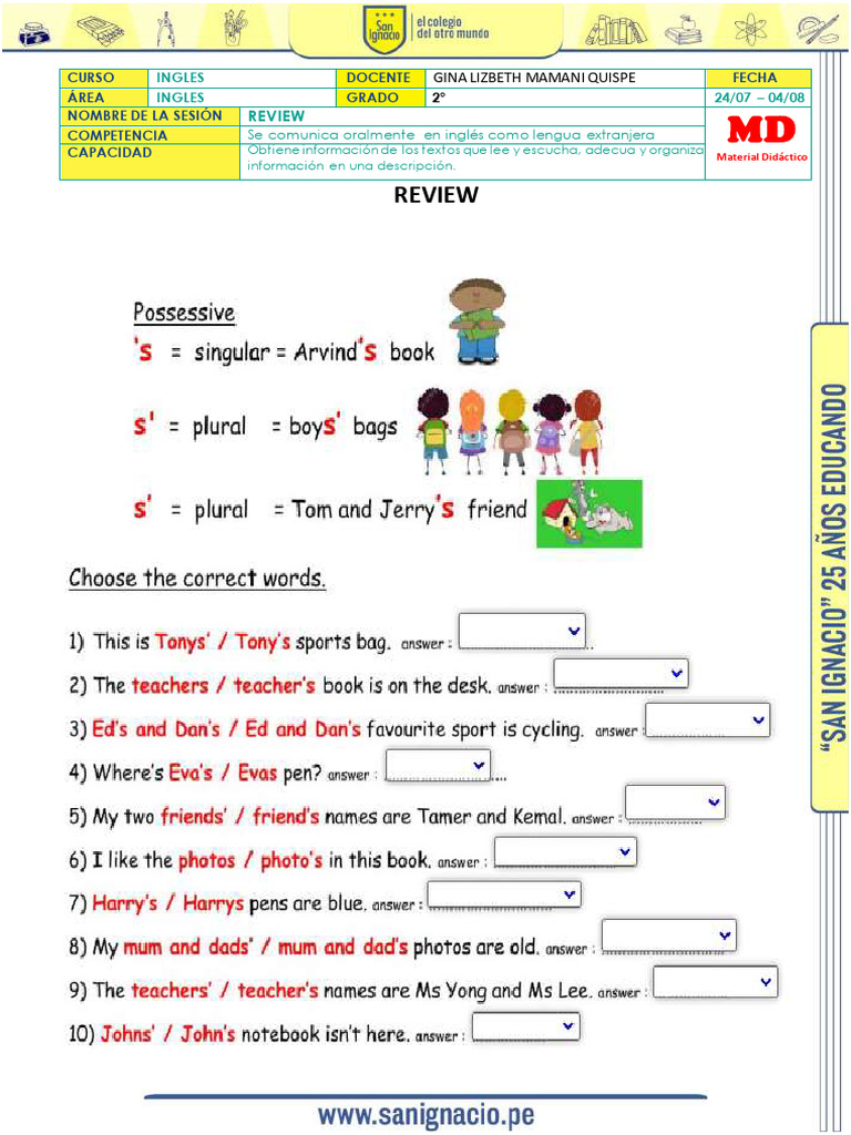 PRACTICA INGLES_ MATERIAL IDACTICO CICLO ANUAL 2023 - 1 Y 2 | PDF