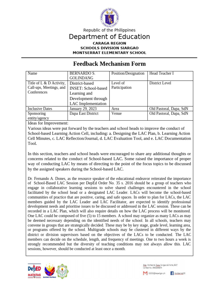 Feedback Mechanism Form | PDF