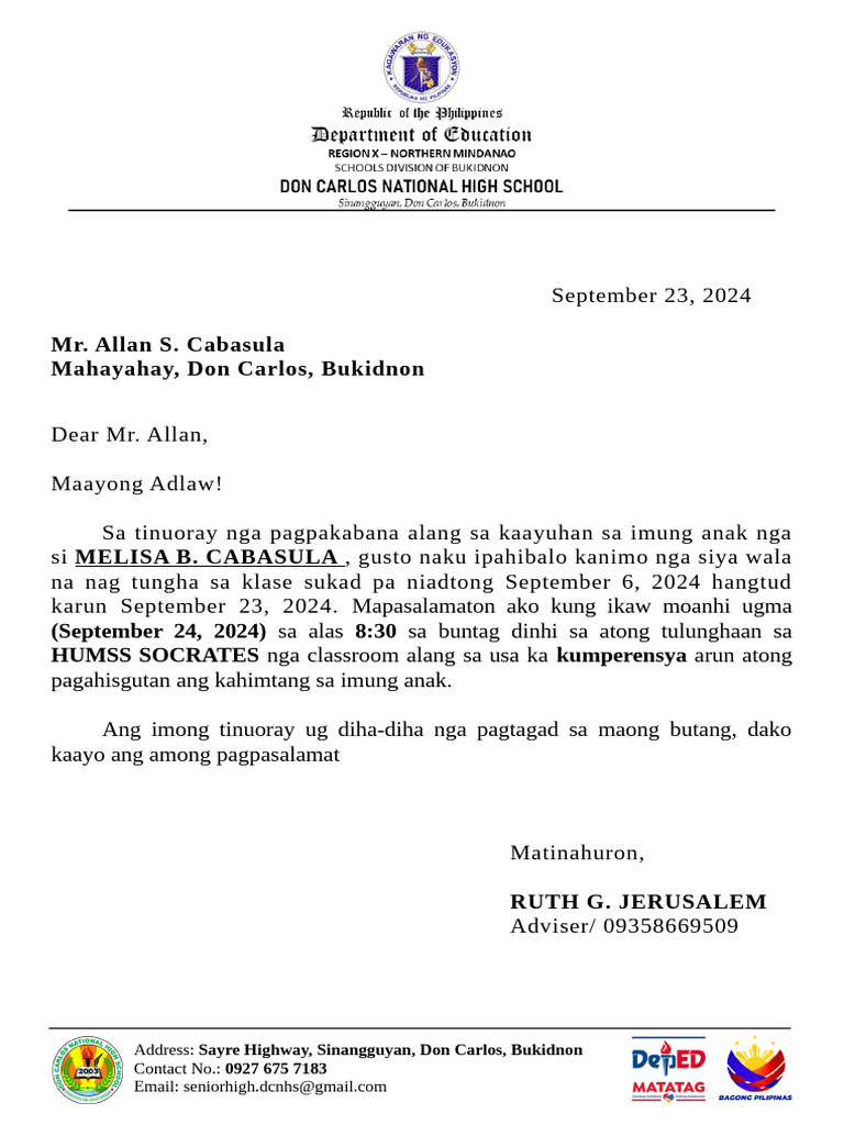 Call Parent Letter | PDF Call Parent Letter | PDF