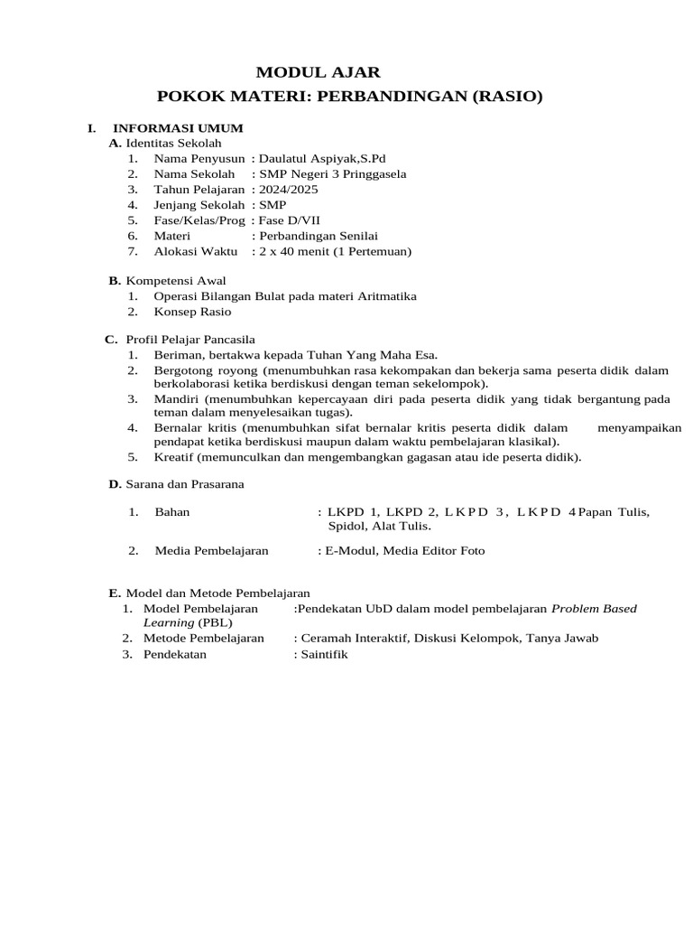 MODUL AJAR Contoh | PDF