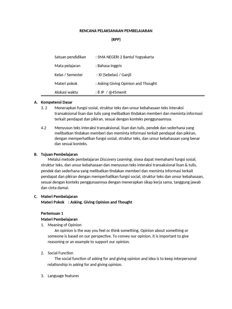 Rencana Pelaksanaan Pembelajaran | PDF