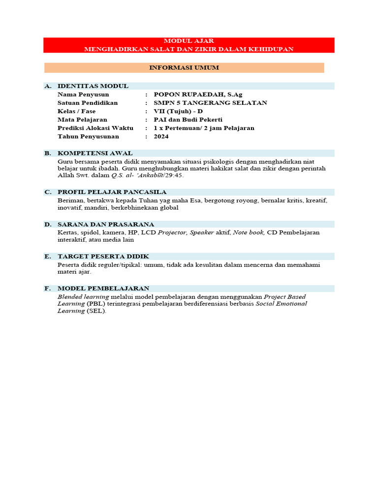Modul Ajar Observasi Kelas 7 PAI - Bab 3 | PDF