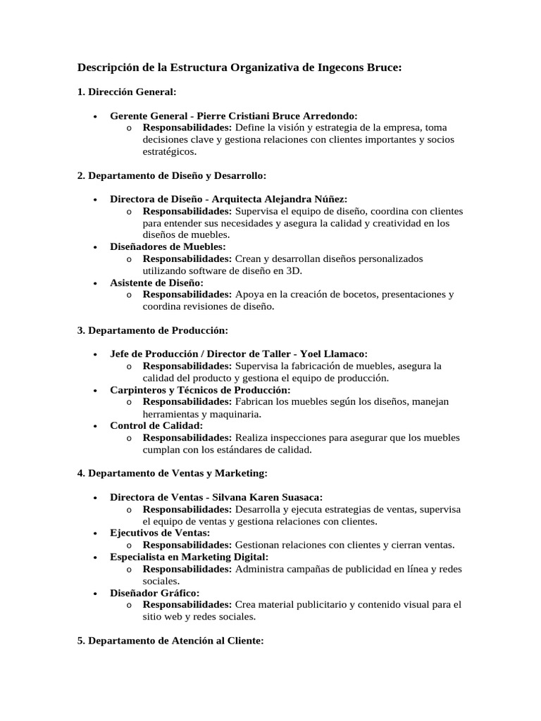 Descripción de La Estructura Organizativa de Ingecons Bruce | PDF