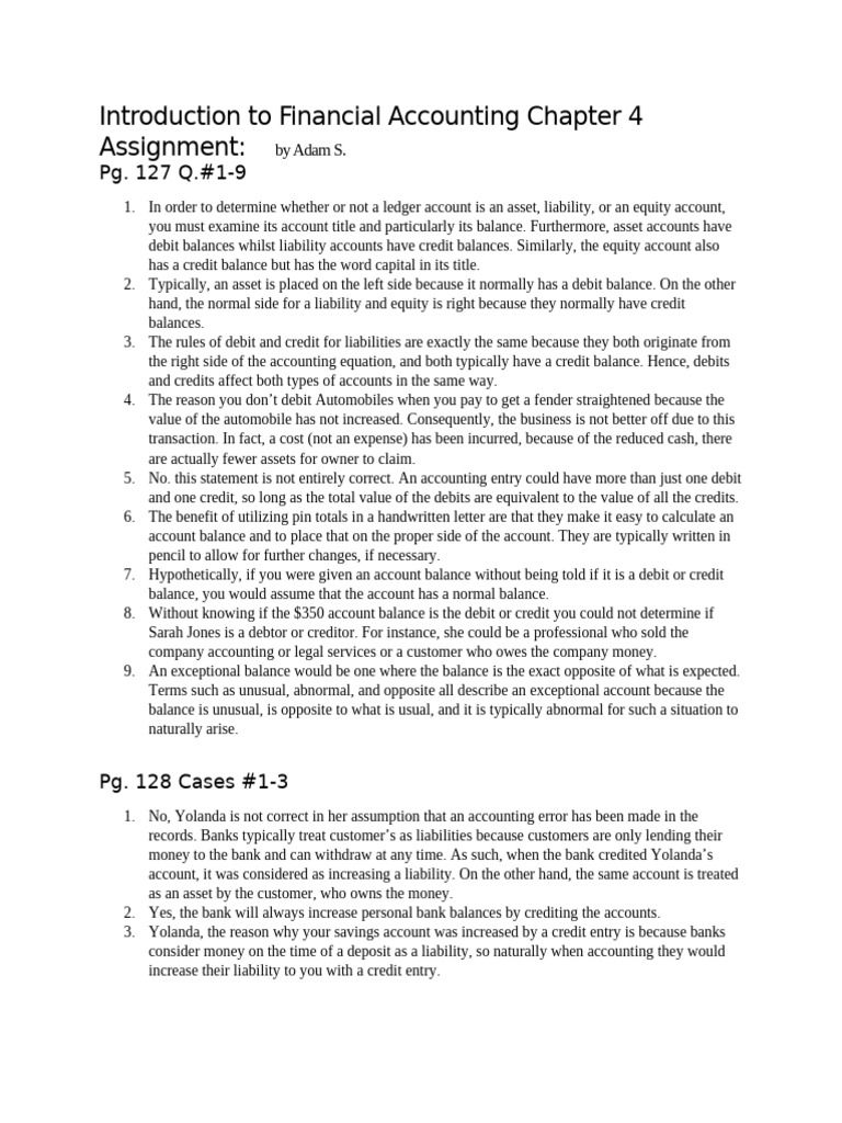 Introduction To Financial Accounting Chapter 4 Assignment | PDF