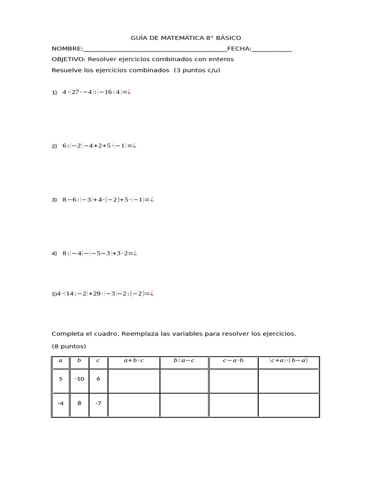 Ejercicios Combinados | PDF