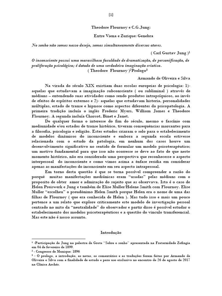 Theodore Flournoy e C.G.Jung - Entre Viena e Zurique - Genebra | PDF
