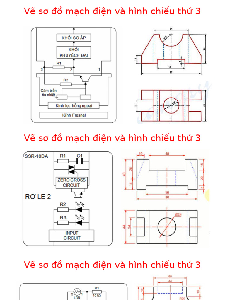 Bài tập CAD Vẽ sơ đồ mạch điện và vẽ hình chiếu thứ 3 | PDF