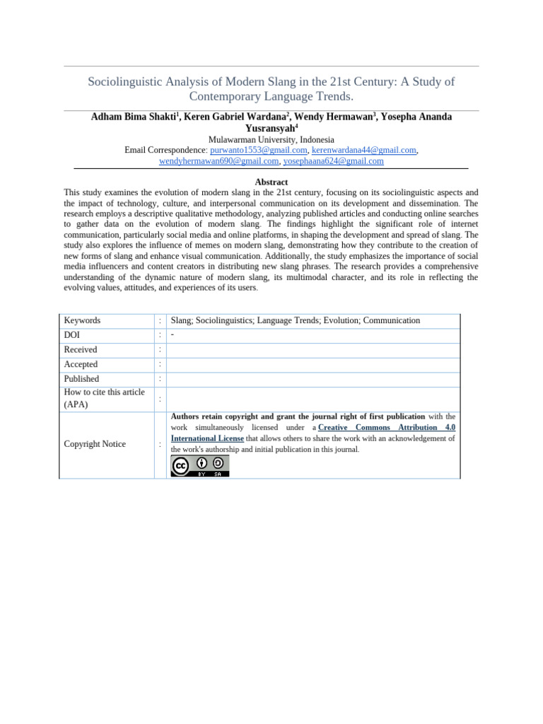 Mini Research - Sociolinguistic Analysis of Modern Slang in The 21st ...