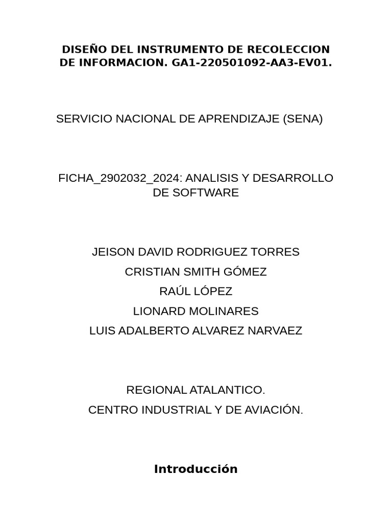 Diseño Del Instrumento de Recoleccion de Informacion. Ga1-220501092-Aa3-Ev01. | PDF