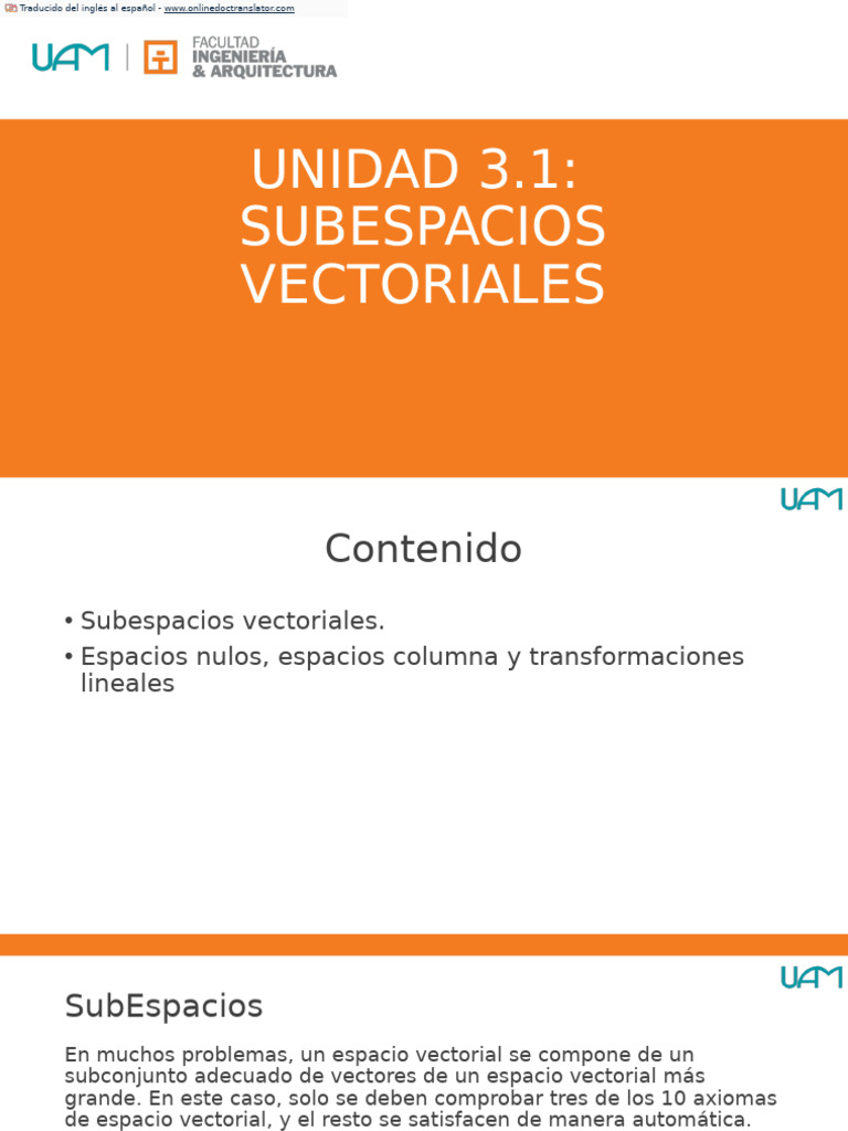 Unidad 3.1 - SubEspacios Vectoriales | PDF