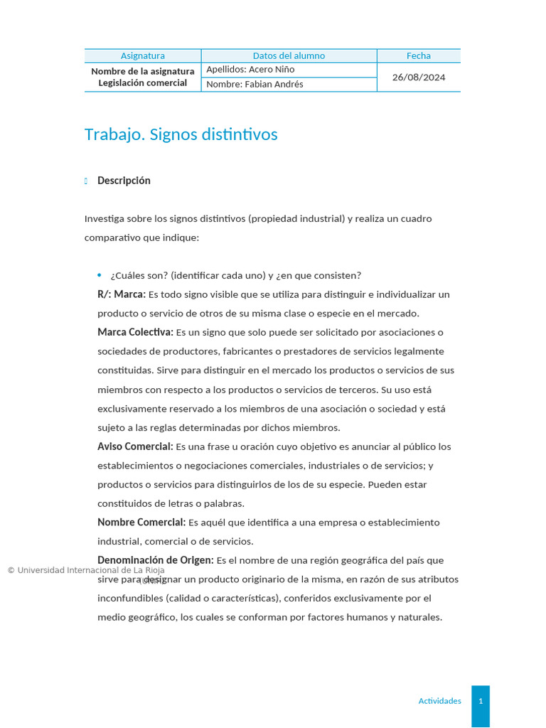 Trabajo 1 Signos Distintivos Fabian Andres Acero Niño | PDF