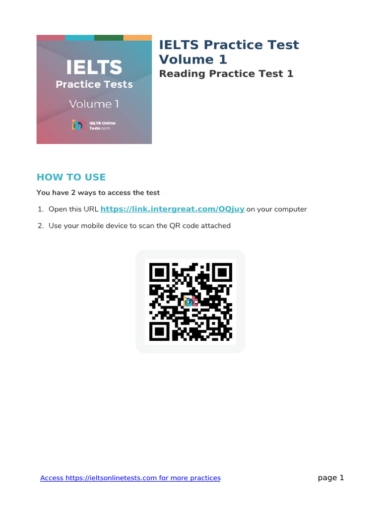 25jui24 Ielts Practice Test Volume 1 Reading Practice Test 1 v9 1532538 ...