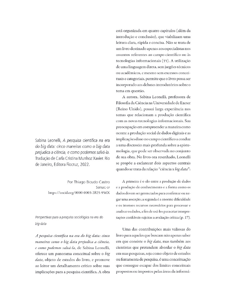 Vista Do Sabina Leonelli. A Pesquisa Científica Na Era Do Big Data ...