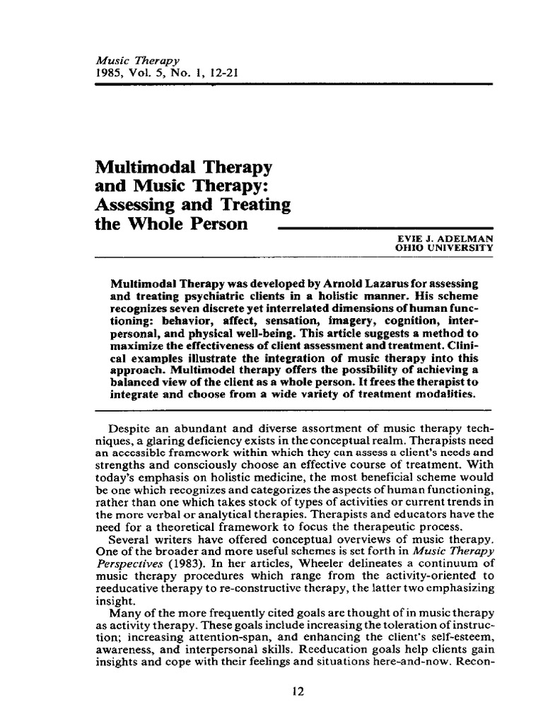 Multimodal Therapy and Music Therapy: Assessing and Treating The Whole ...