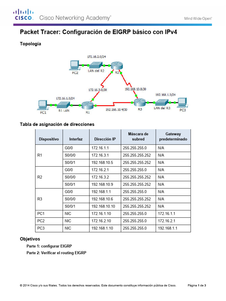 7.2.2.4 Packet Tracer - Configuring Basic EIGRP With IPv4 Instructions | PDF