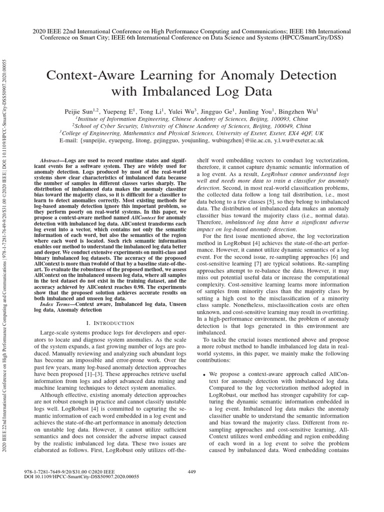 Context-Aware Learning For Anomaly Detection With Imbalanced Log Data | PDF