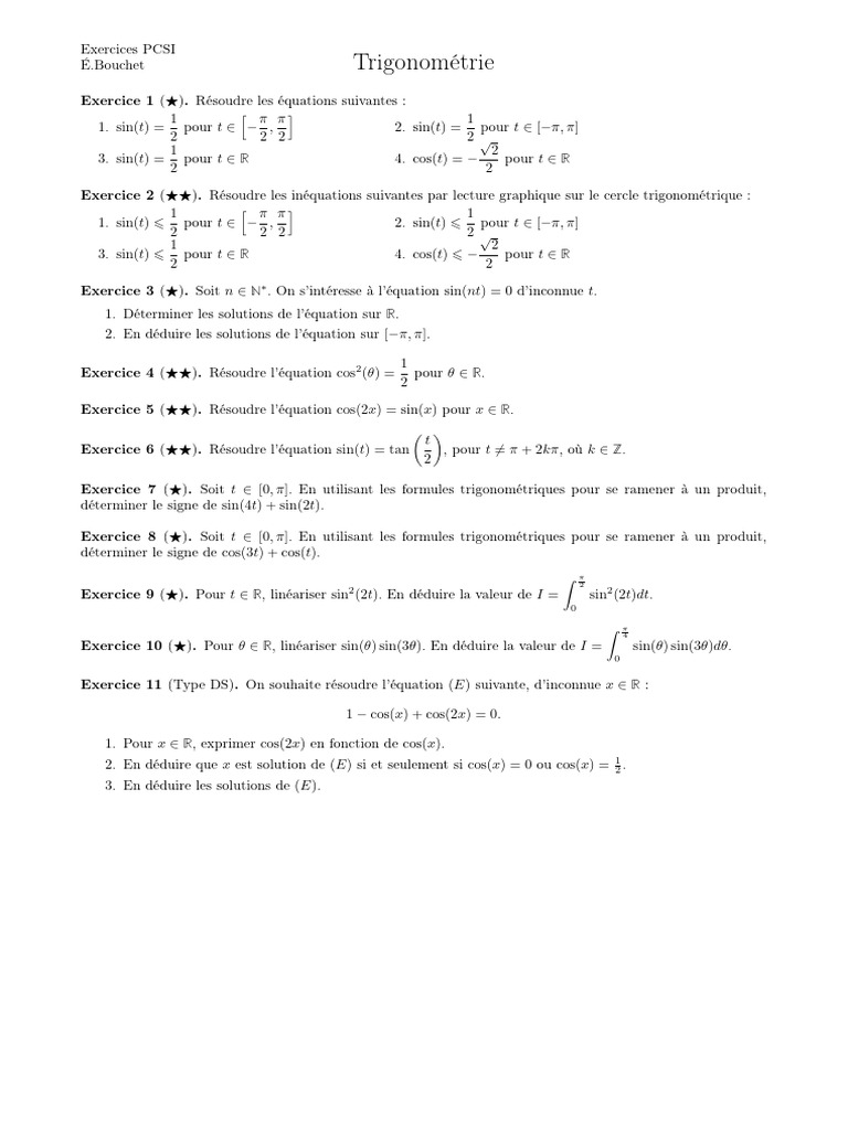 Trigonometry Exercises for PCSI | PDF