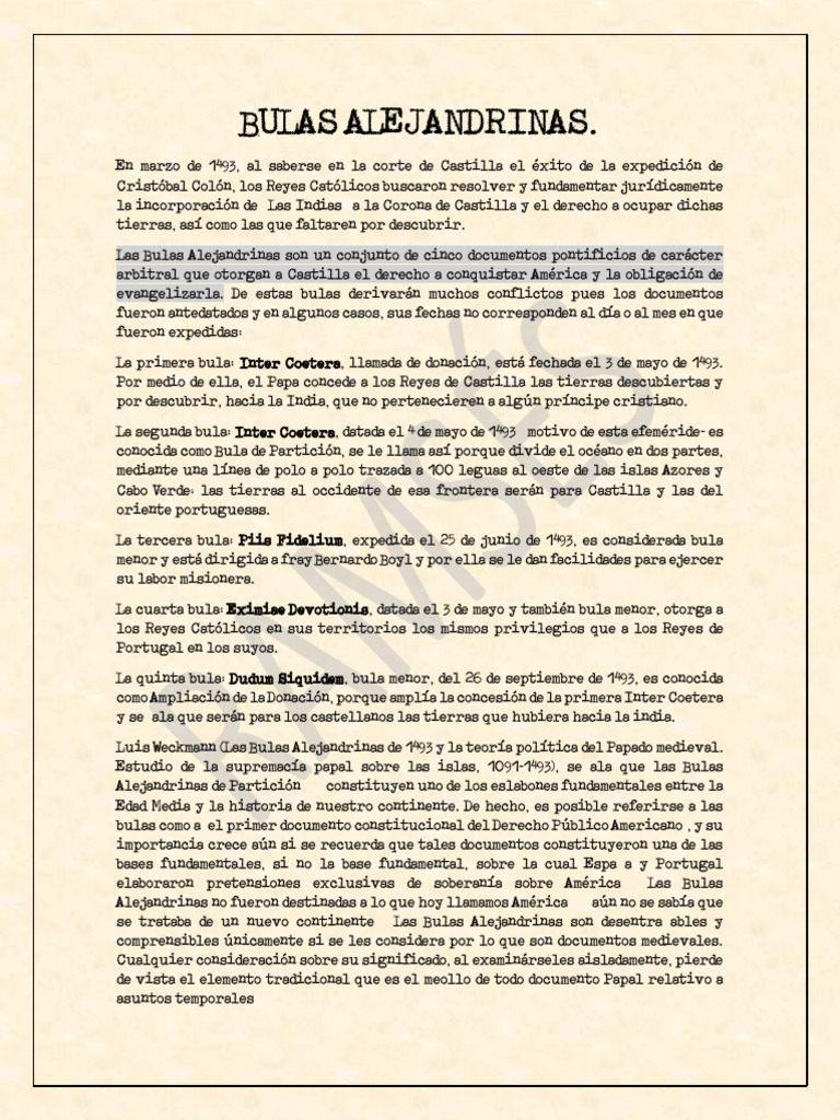 Bulas Alejandrinas y Tratado de Cordesillas | PDF | Viajes y turismo