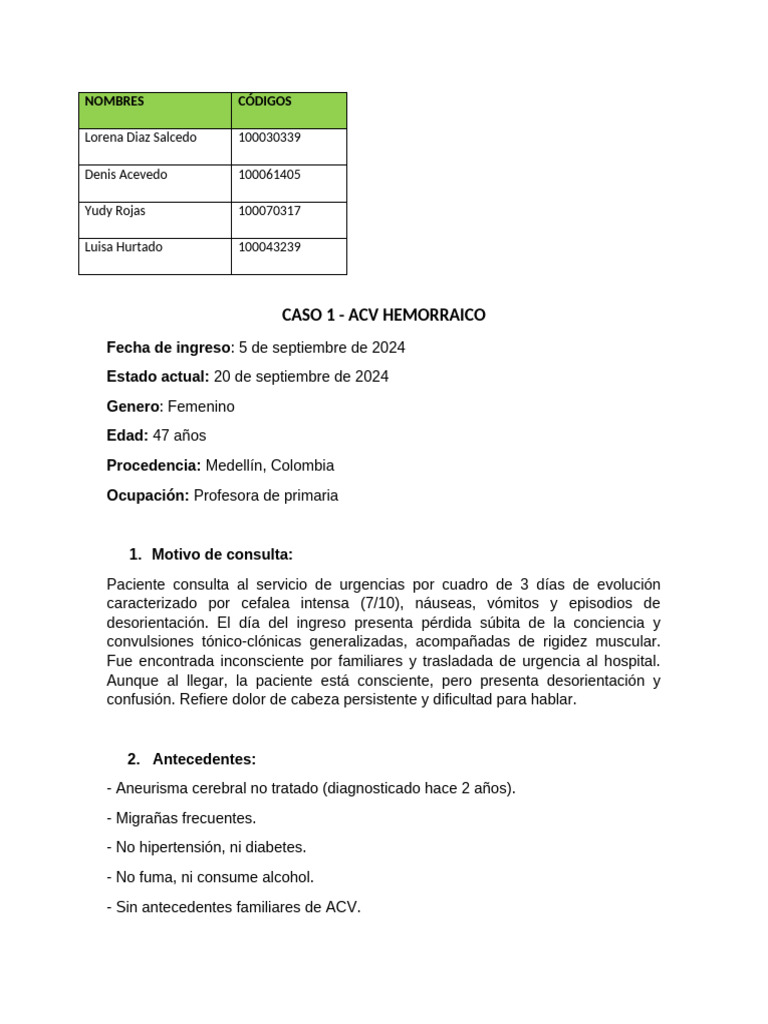 Caso ACV Hemorraico | PDF