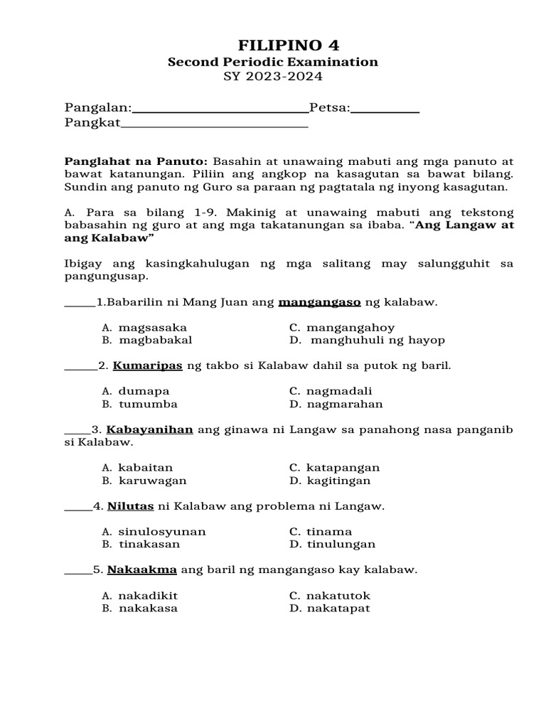 Filipino 4 q2 PT New | PDF