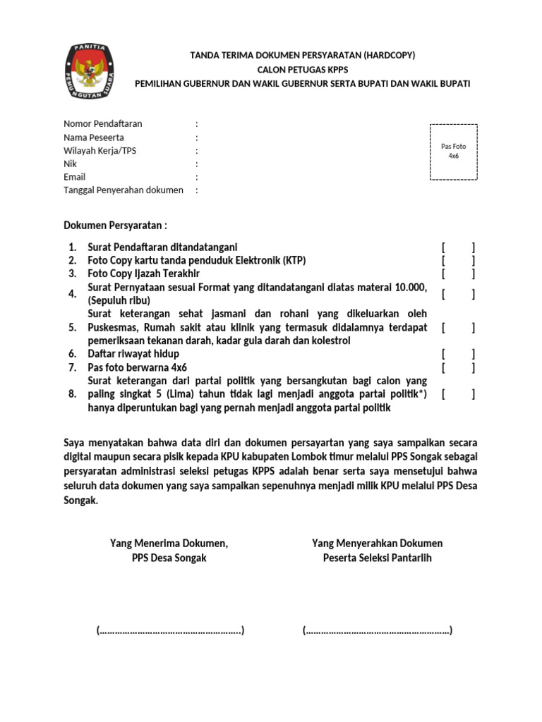 TANDA TERIMA DOKUMEN PERSYARATAN KPPS | PDF TANDA TERIMA DOKUMEN PERSYARATAN KPPS | PDF