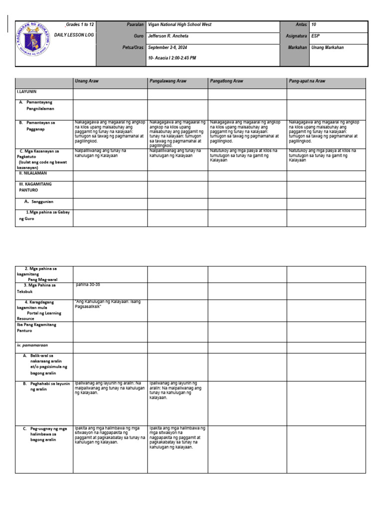 ESP DLL Q1 WK 6 | PDF