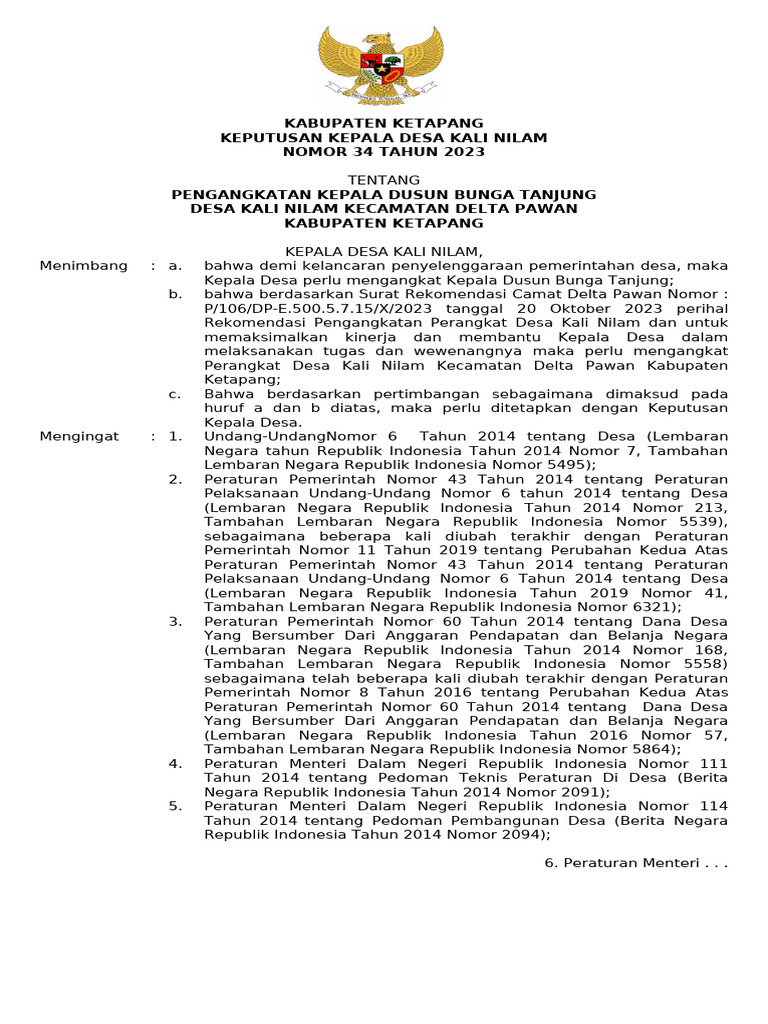 SK Kepala Dusun Terbaru | PDF