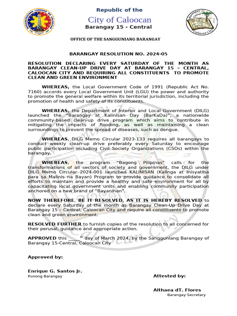 Resolution No. 05 - Clean-Up Day | PDF
