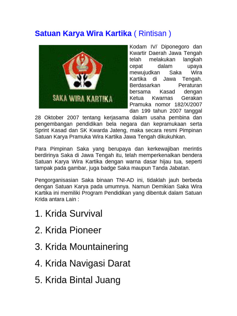 Satuan Karya Wira Kartika | PDF