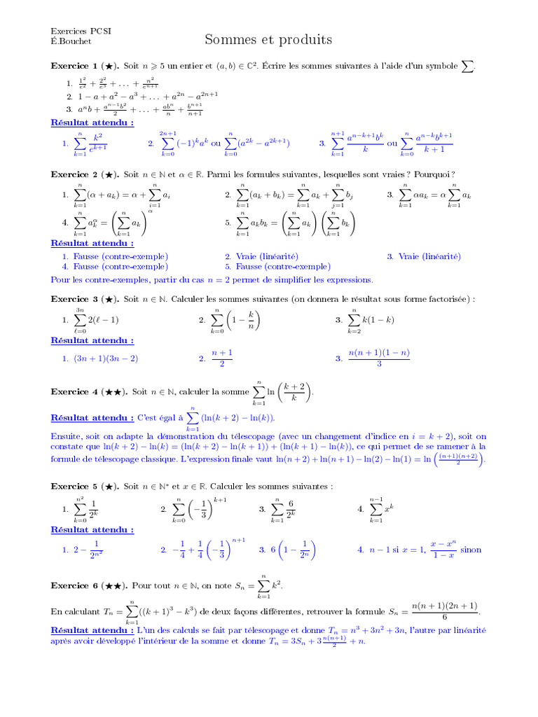 Exercices PCSI: Sommes et Produits | PDF