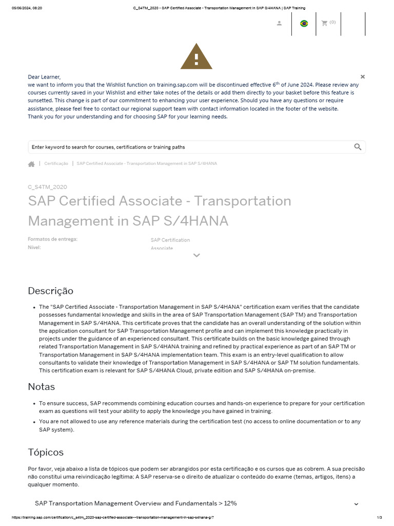 C - S4TM - 2020 - SAP Certified Associate - Transportation Management in SAP S - 4HANA - SAP ...