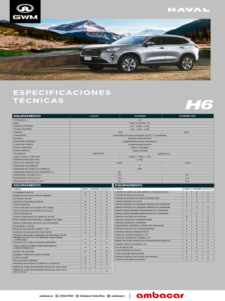 Ficha Tecnica HAVAL H6 - Digital | PDF