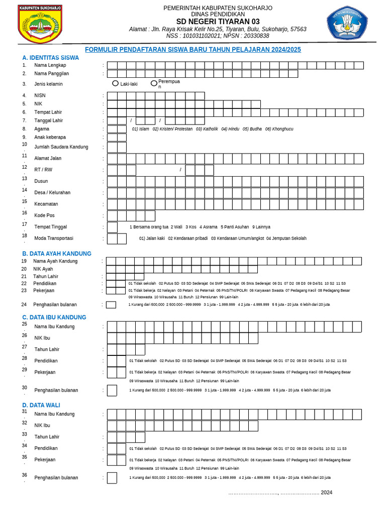Formulir Pendaftaran PPDB 2024 (Panduanmengajar - Com) | PDF
