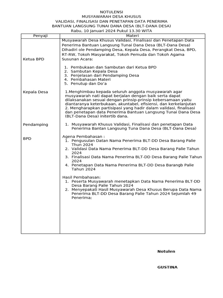 Notulensi MUSREMBANG | PDF