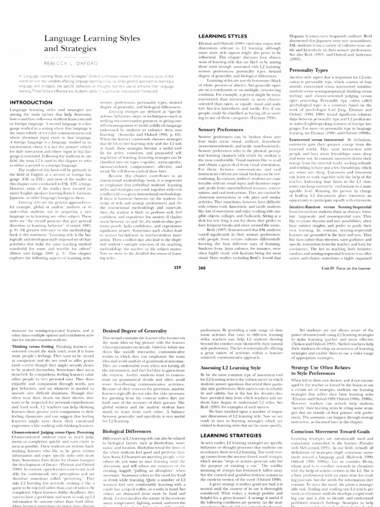 Language Learning Styles and Strategies | PDF