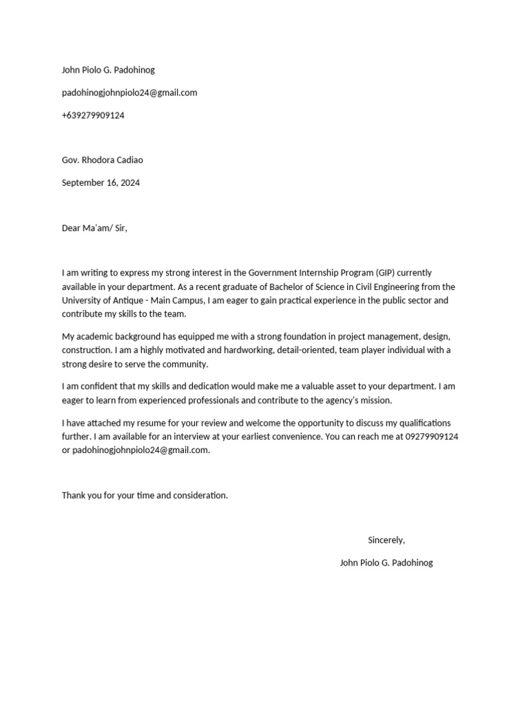 Application Letter GIP | PDF