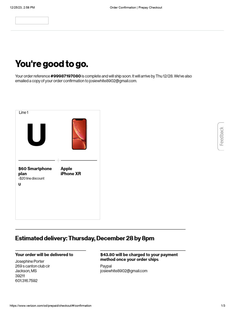 Order Confirmation - Prepay Checkout | PDF | Point Of Sale | I Phone