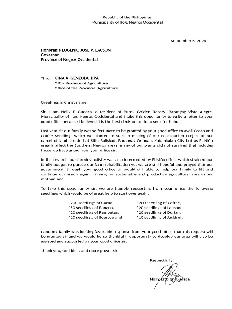 Request for Agricultural Seedlings | PDF