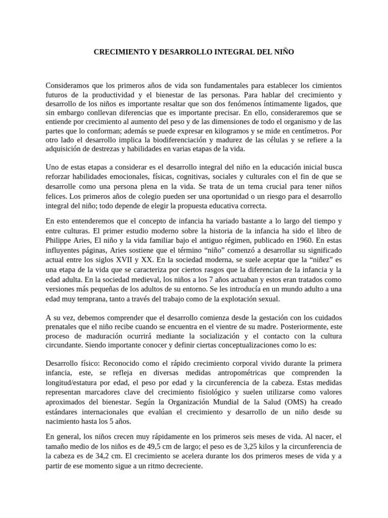 Crecimiento y Desarrollo Infantil Integral | PDF | Psicologia | Ciência ...