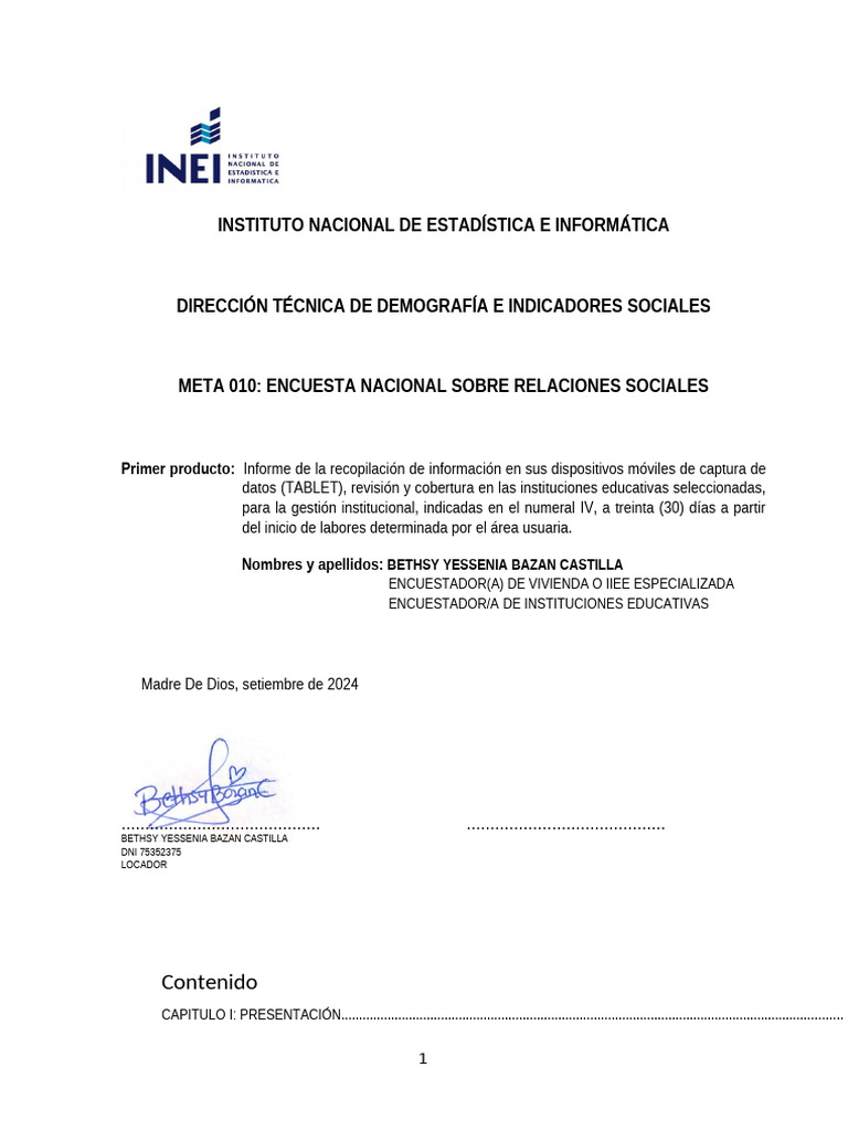 Brig 02 Bethsy Bazan Castilla - Primer Producto (Encuestadoras Iiee) | PDF