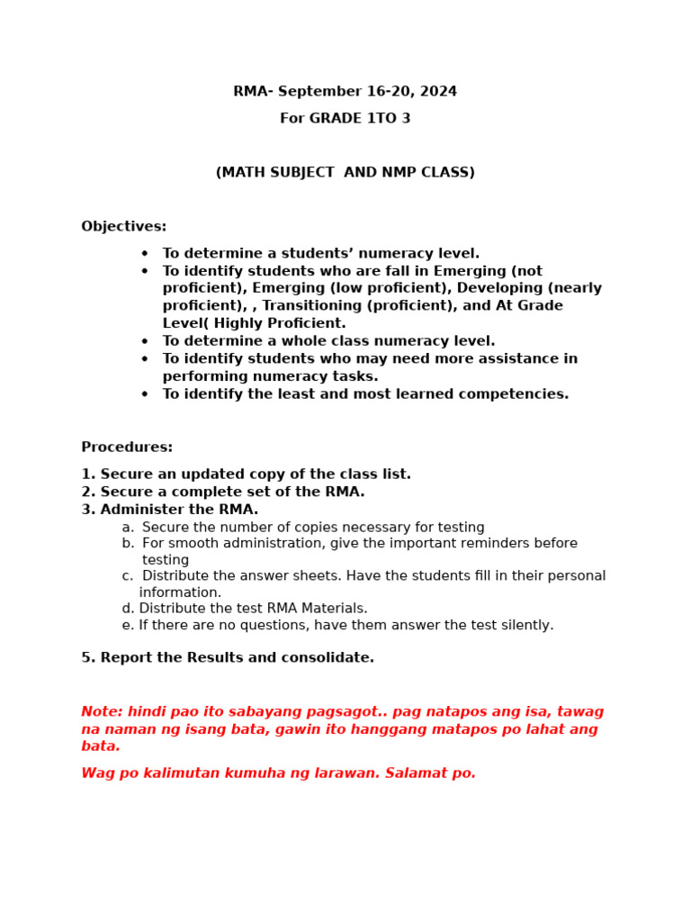 Pan and Rma Objectives and Procedure DLL | PDF