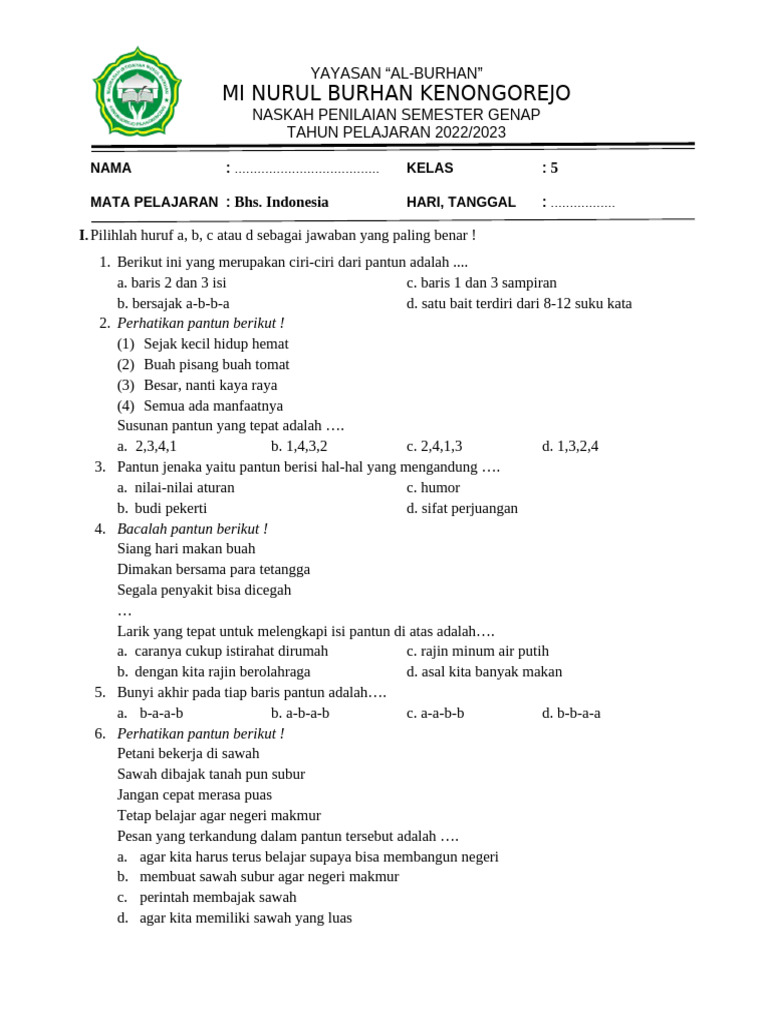 bahasa indonesia PAS 2023 | PDF